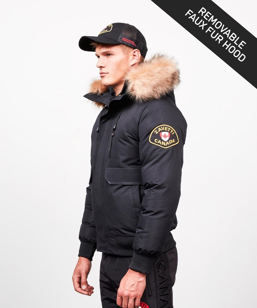 Zavetti Canada Abelli Tech Fur Hooded Bomber Jacket | BLACK | Zavetti