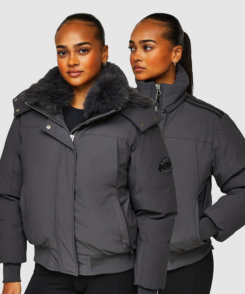 Zavetti Canada Womens Gabellia Platinum Hooded Bomber Jacket | Asphalt ...